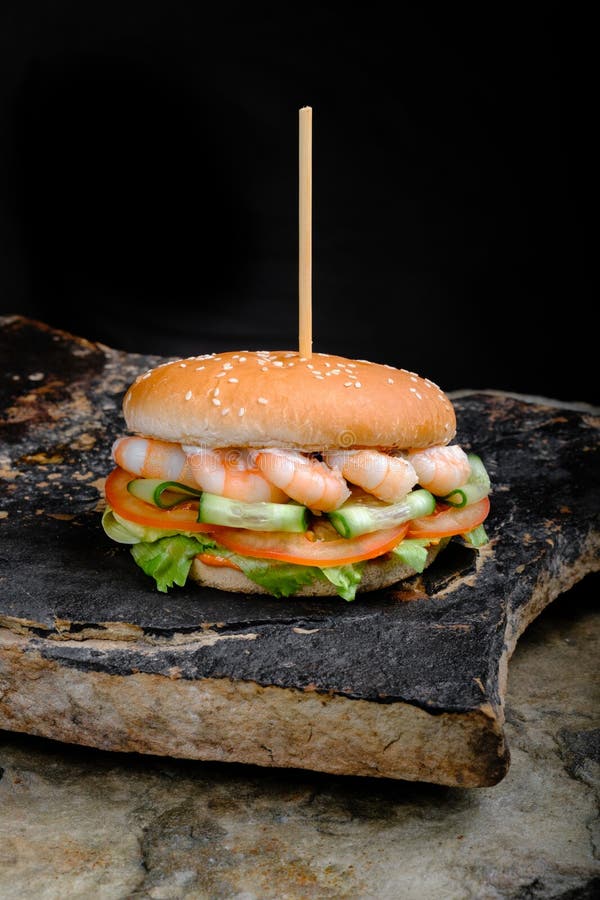 Rustic Tasty Burger on Stone Background Stock Image - Image of gourmet ...