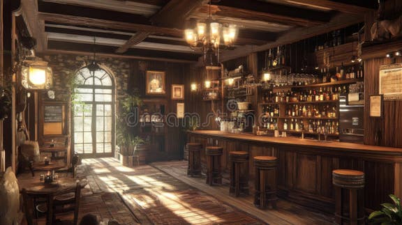 Rustic Tavern, a 3D Render of a Cozy Old Bar Stock Illustration ...