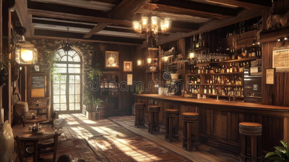 Rustic Tavern, a 3D Render of a Cozy Old Bar Stock Illustration ...