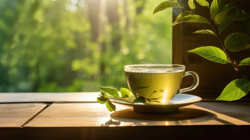 Rustic tea cup and leaves stock illustration. Illustration of ...