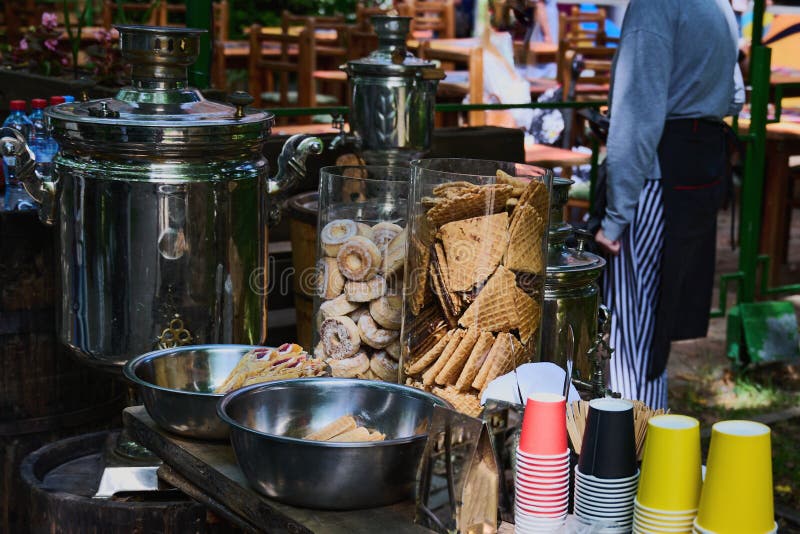 Rustic Tea Party with Samovar, Cookies and Jam Stock Photo - Image of ...