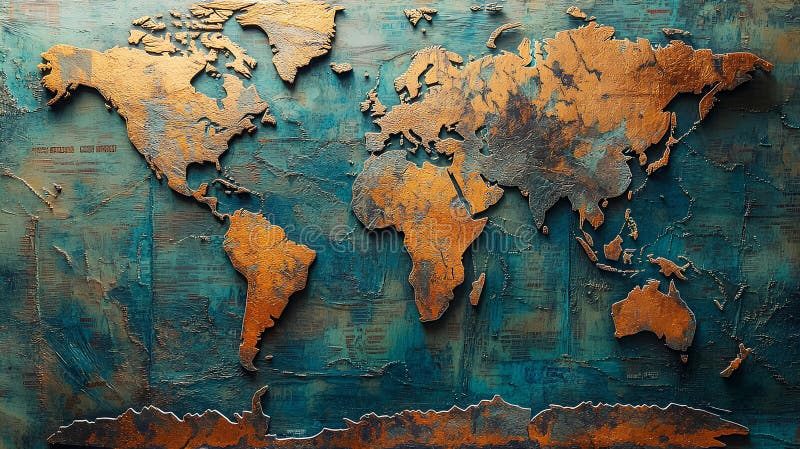 Rustic Teal and Copper World Map Texture Stock Illustration ...