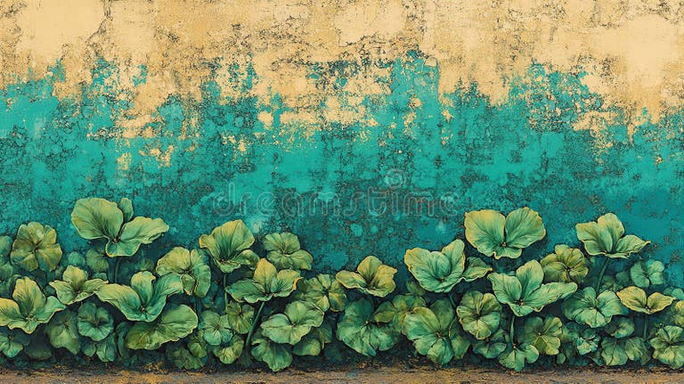 Rustic Teal Wall, Plants, Overgrown Texture, Background, Design Stock ...