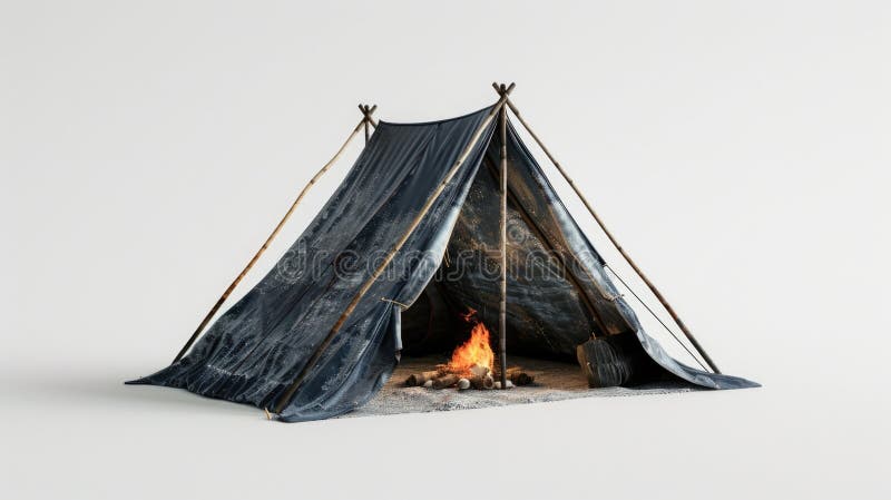 A Rustic Tent with a Warm Fire Burning Inside Stock Image - Image of ...
