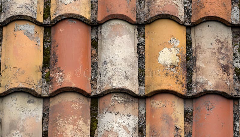 Rustic Terracotta Roof Tiles Close-Up Displaying Diverse Patterns and ...