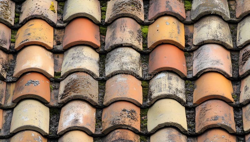 Rustic Terracotta Roof Tiles Close-Up Displaying Diverse Patterns and ...