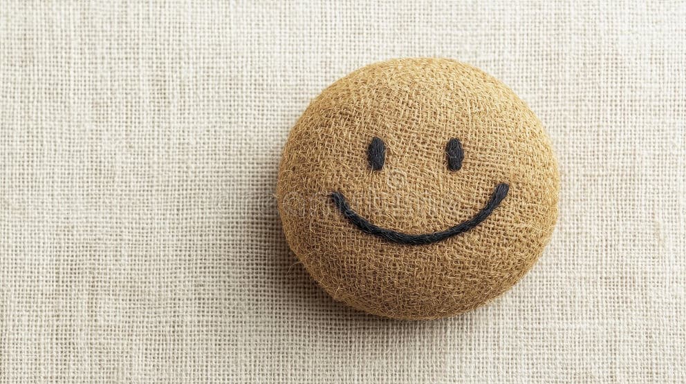 Rustic Textured Smiley Face on Beige Fabric Stock Image - Image of ...