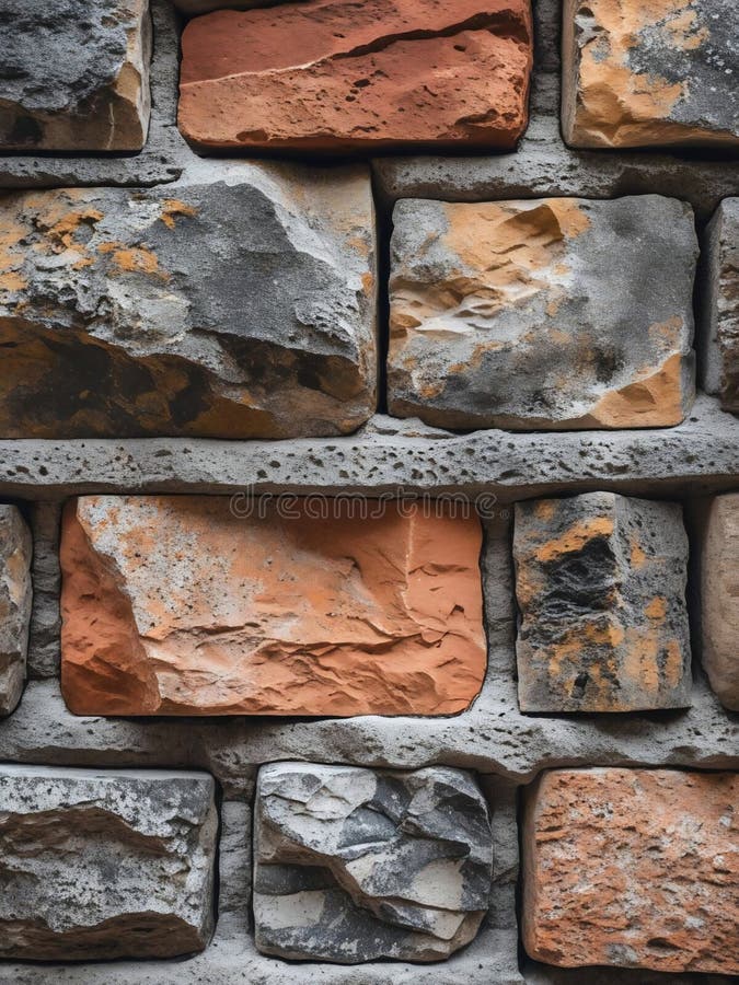 Rustic Textured Stone and Brick Wall Featuring Earthy Tones and Rugged ...