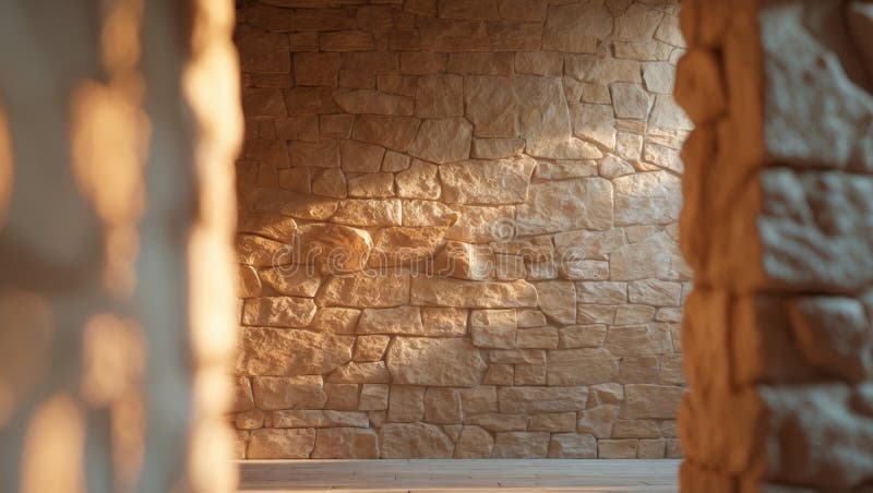 Rustic Textured Stone Wall Illuminated for Use in Contemporary Interior ...