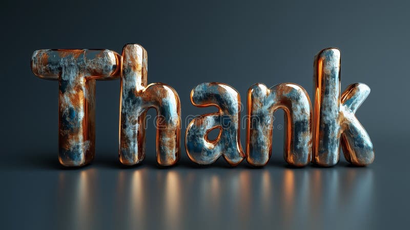 Rustic Thank Word Sculpture with Reflective Metallic Surface Stock ...