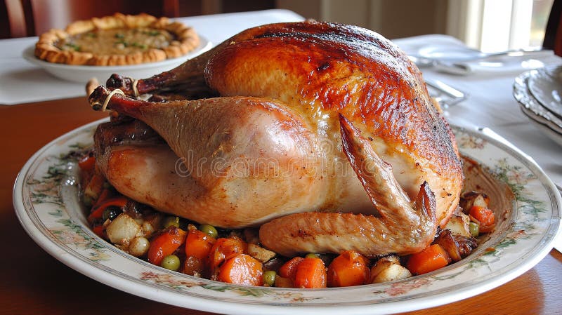 A Rustic Thanksgiving Dinner with Roasted Turkey and Pumpkin Pie Stock ...