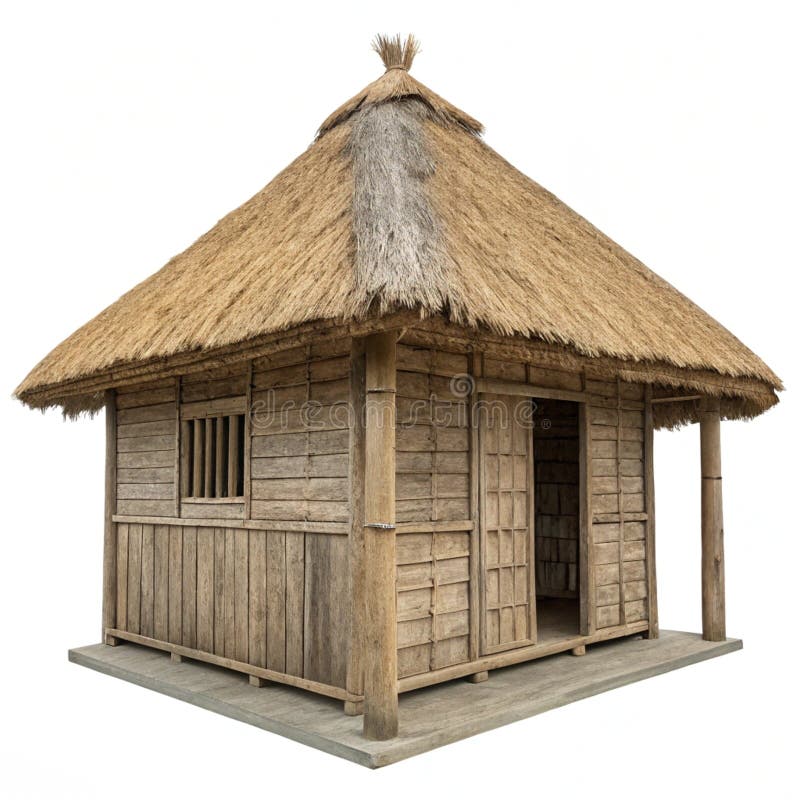 Rustic thatch-roofed hut stock illustration. Illustration of design ...