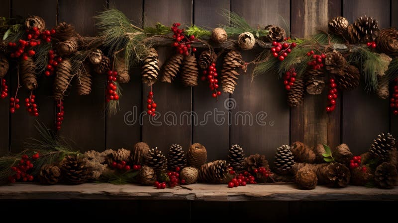A Rustic-themed Holiday Garland Border Featuring Natural Elements Like ...
