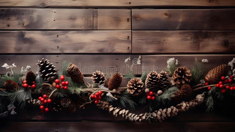 A Rustic-themed Holiday Garland Border Featuring Natural Elements Like ...