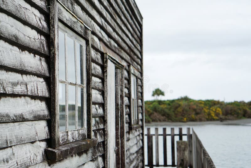 Rustic Timber Facade House on the Lake Side Stock Image - Image of aged ...