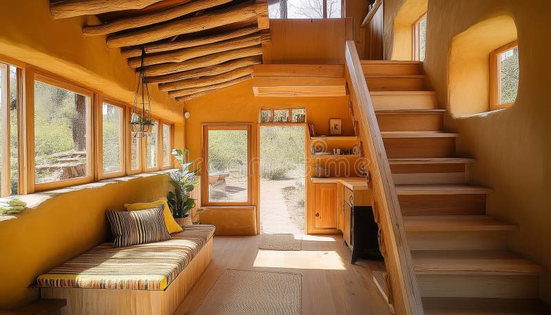 Rustic Tiny House Interior with Natural Building Materials and Decor ...
