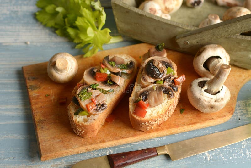 Rustic Toast Bread with Mushrooms and Vegetables Assorted Stock Photo ...