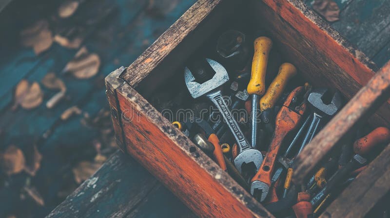 Rustic Toolbox, Tools, Outdoors, Autumn Leaves, DIY Project Stock Image ...