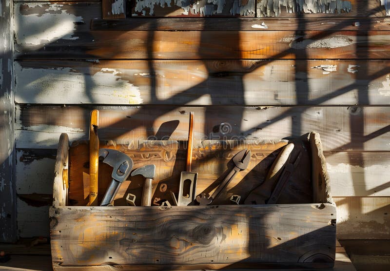 Rustic Toolbox with Tools in Sunlit Barn Stock Illustration ...