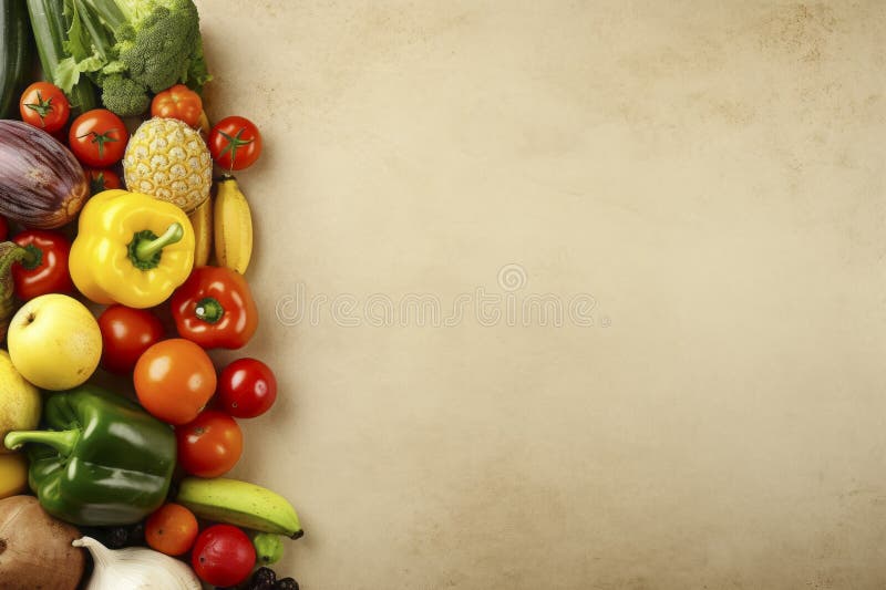 Rustic Top View of Fruits and Vegetables Stock Illustration ...