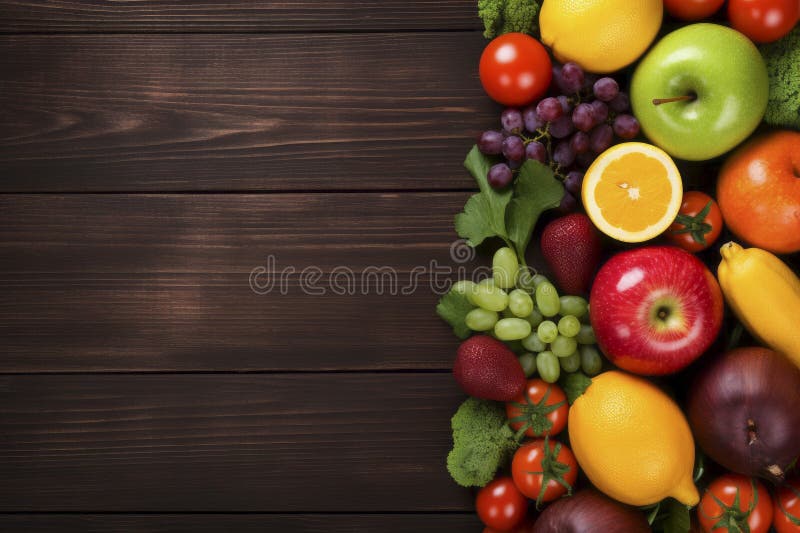 Rustic Top View of Fruits and Vegetables Stock Illustration ...