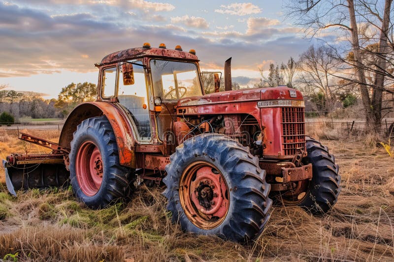 Rustic Tractor in a Field at Sunset Capturing Rural Charm and ...