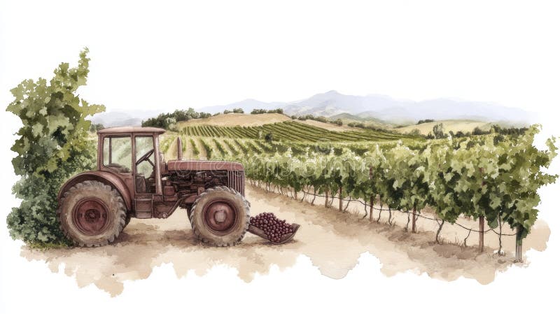 Rustic Tractor in Vineyard Landscape at Harvest Season Stock ...
