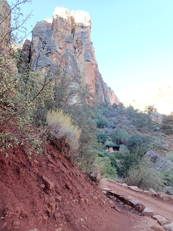 Rustic Trail in the Grand Canyon with Towering Cliffs Stock Photo ...