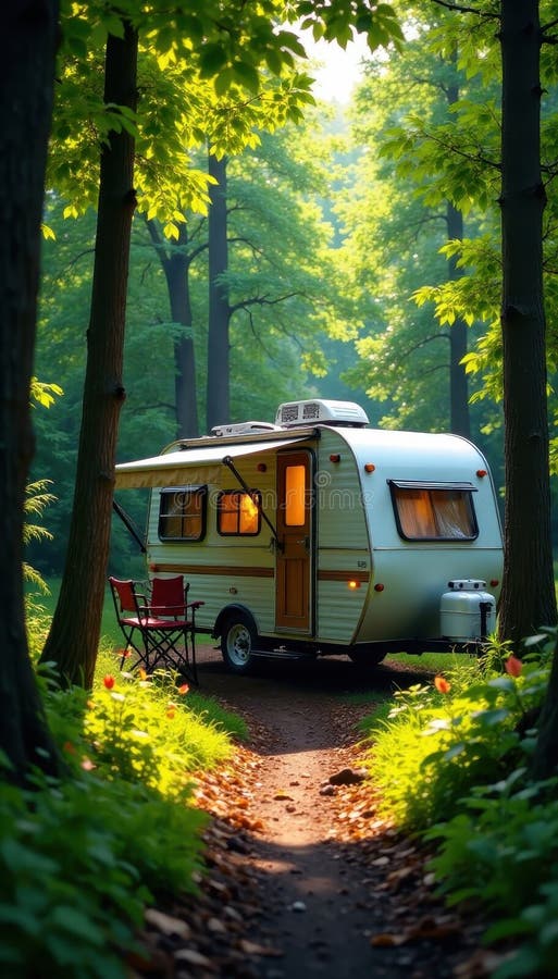 Rustic Travel Trailer Nestled in Forest Clearing, Nature, Nature ...