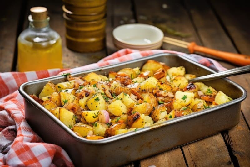 A Rustic Tray with a Large Serving of Barbecue Potato Salad Stock Image ...
