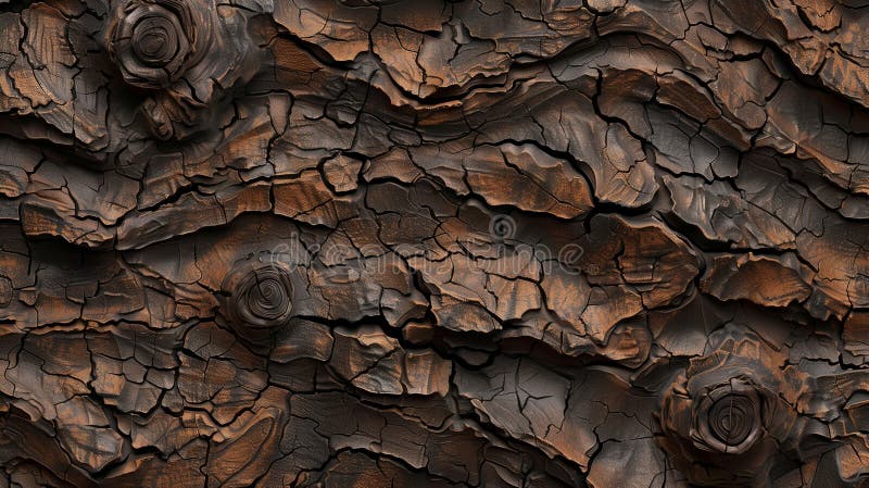 Rustic Tree Bark Texture with Deep Grooves and Knots in Brown Stock ...