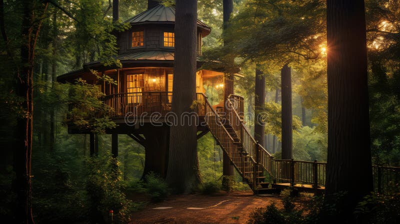 Rustic tree house stock photo. Image of inviting, rustic - 383490920