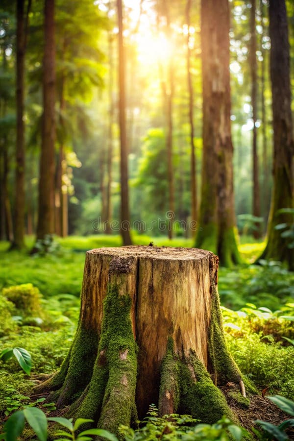 Rustic Tree Stump in Green Forest Stock Illustration - Illustration of ...