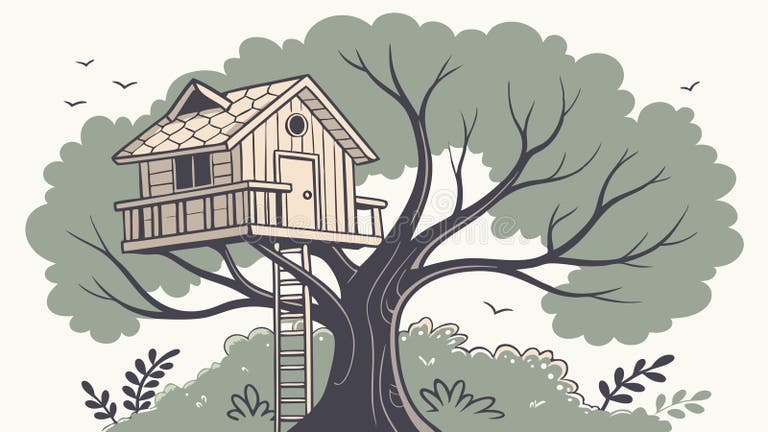Rustic Treehouse, a Charming Hideaway Built into a Grand Tree, Vector ...