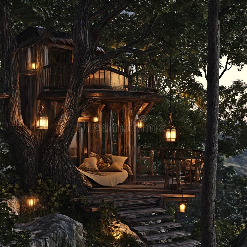 A Rustic Treehouse Nestled in a Forest Setting, Featuring Wooden ...