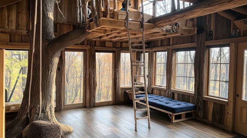 A Rustic Treehouse in a Summer Camp with Ladders, Ropes, and a Lookout ...