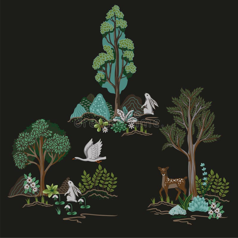 Rustic Trees, Animals and Plants Isolated. Vector. Stock Vector ...