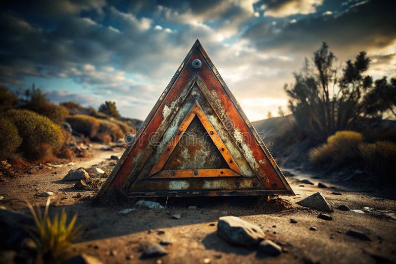 Rustic Triangular Warning Sign in Rural Landscape a Detailed View of a ...