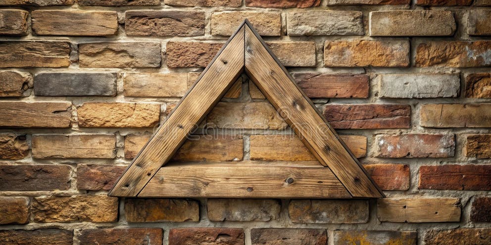 Rustic Triangular Wooden Frame Inset into a Weathered Brick Wall ...