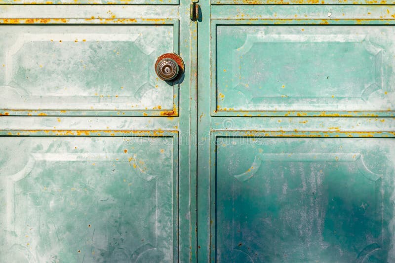 Rustic Turquoise Metal Door with Rusty Handle and Weathered Texture ...
