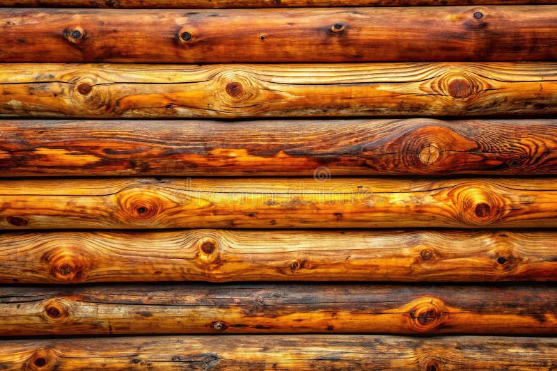 Rustic Untreated Wooden Log Wall Background a Natural Horizontal Timber ...