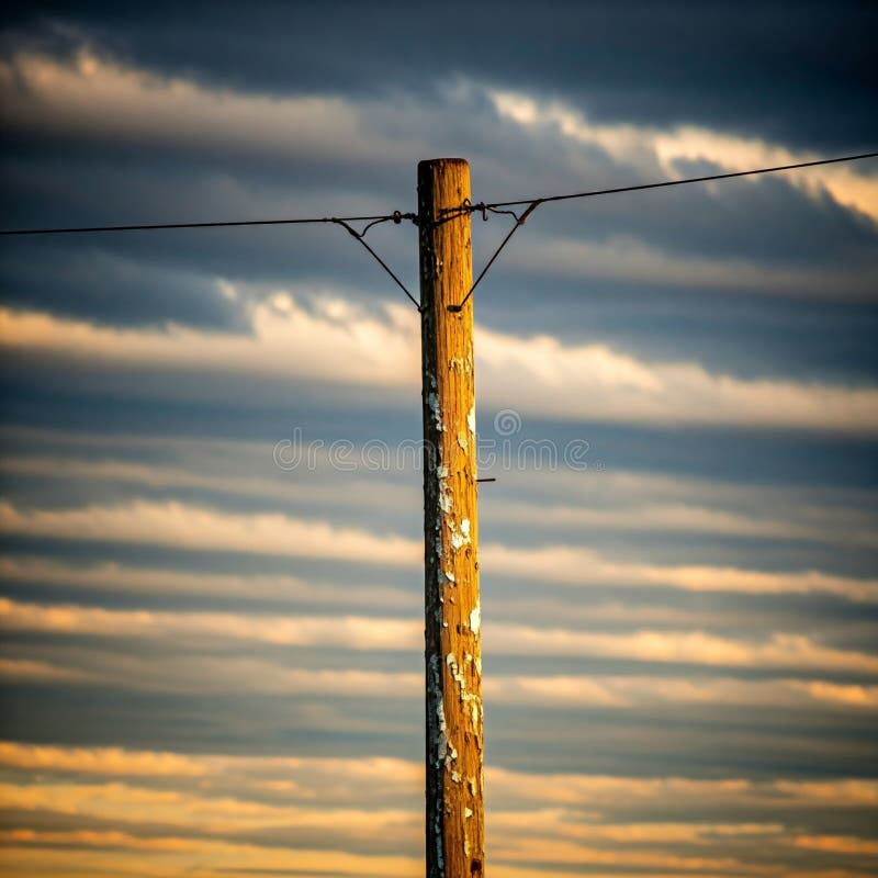 Rustic Utility Pole Against a Cloudy Sky Stock Illustration ...
