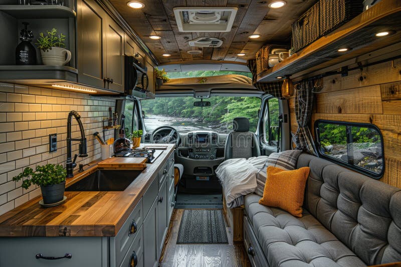 Luxury Camper Van Interior Design: Cozy Kitchen and Comfortable Sofa ...