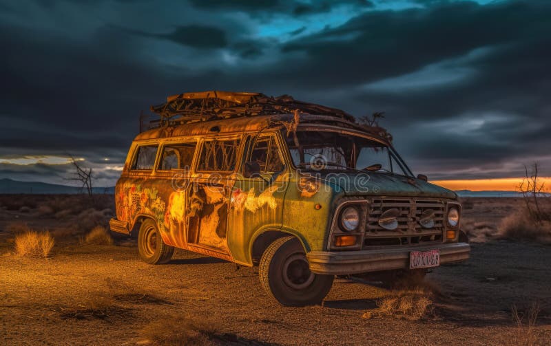 Rustic Van Under Cloudy Sunset. Created by Generative Artificial ...