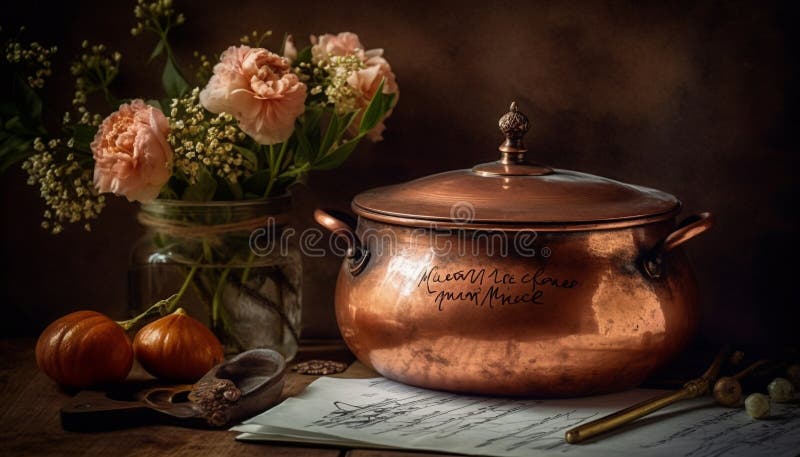 Rustic Vase on Old Table with Flower Generated by AI Stock Illustration ...