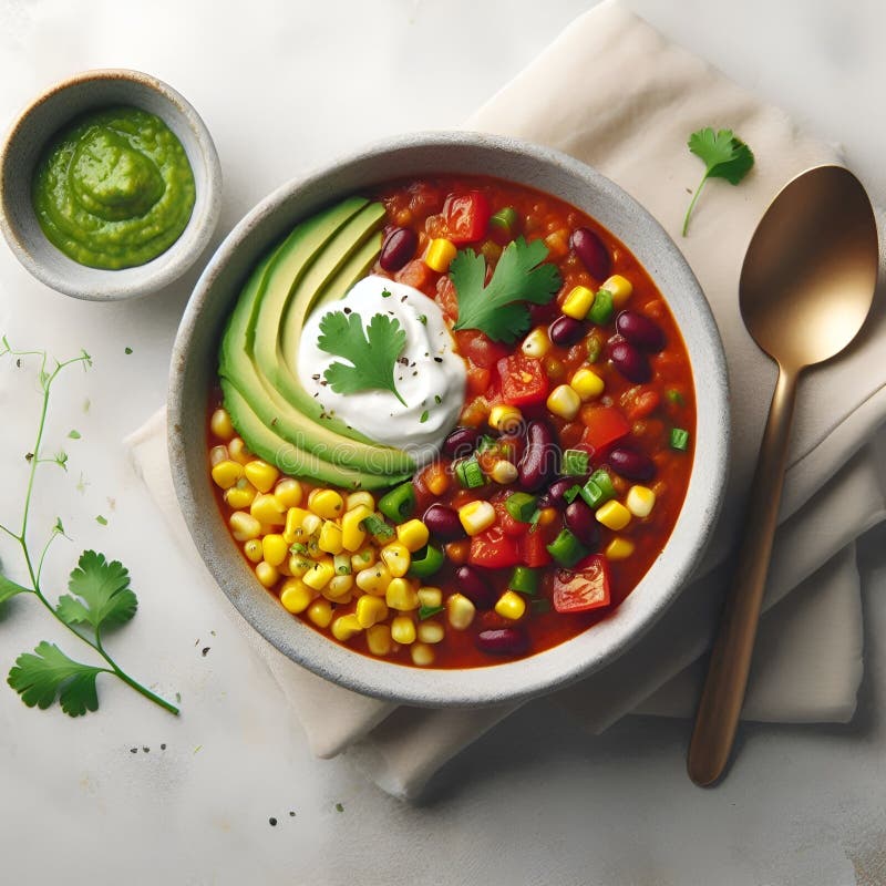 Rustic Vegan Chili Bowl stock illustration. Illustration of clean ...