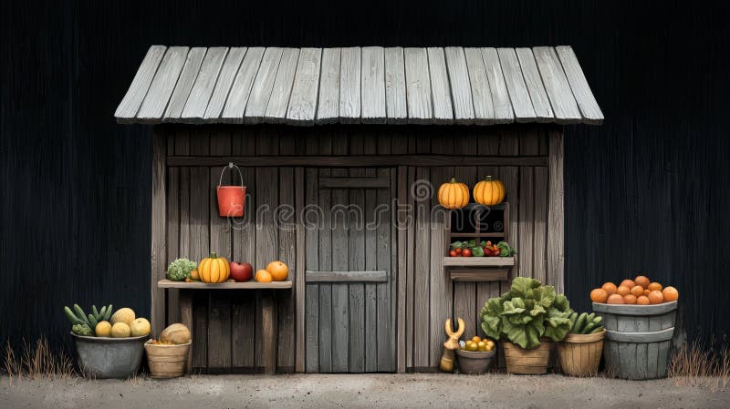 Rustic Vegetable Stand in a Rural Setting Stock Illustration ...