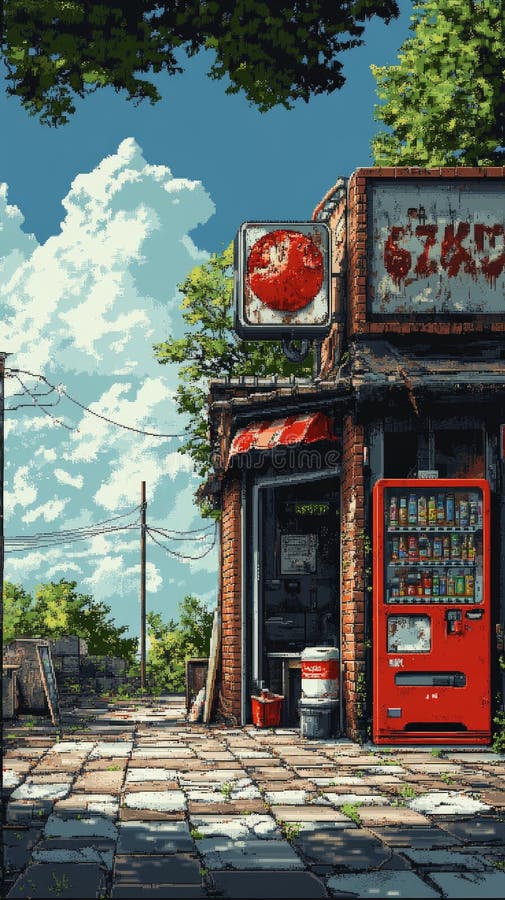 Rustic Vending Machine Outside an Old Storefront Under a Bright Sky ...