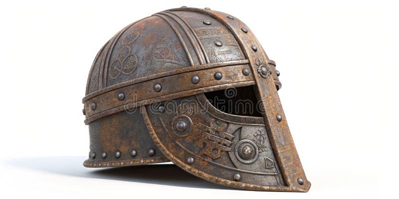 Rustic Viking Helmet 3D Render Engraved Metal, Side View, Medieval ...