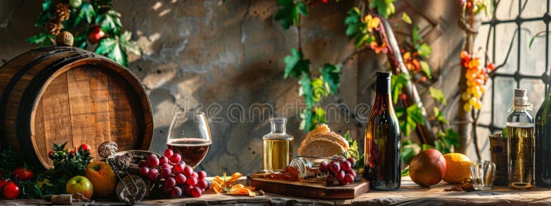 Rustic Vineyard-inspired Table Setting with Wine and Fruits Stock Image ...